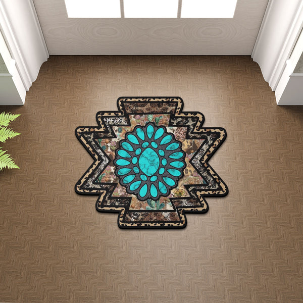 SM250509M04 Turquoise Aztec Native American Shaped Mat – Powwow Store