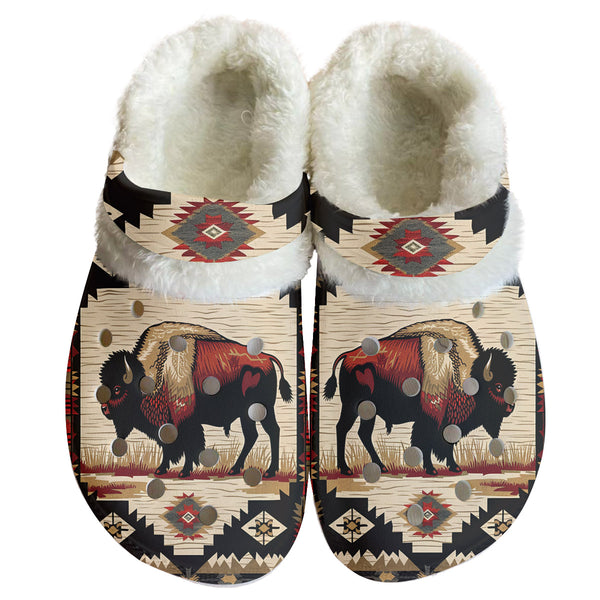GB-NAT00902 Bison Pattern Native American Classic Clogs with Fleece Sh ...