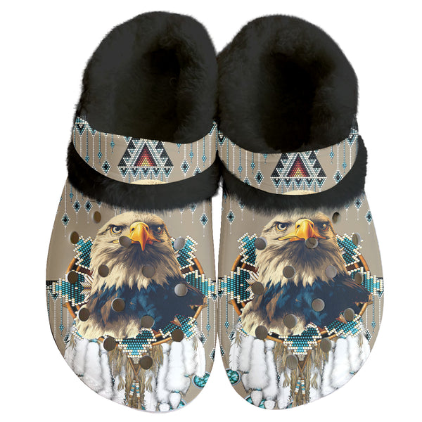 GB-NAT00911 Eagle Pattern Native American Classic Clogs with Fleece Sh ...