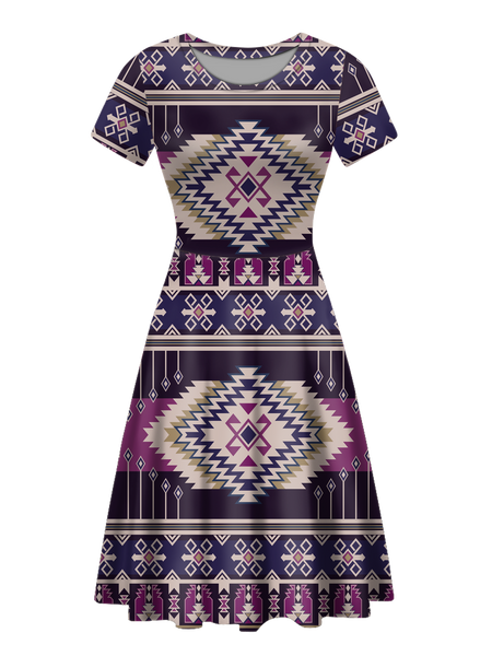 RND00014 Native Tribes Pattern Round Neck Dress – Powwow Store