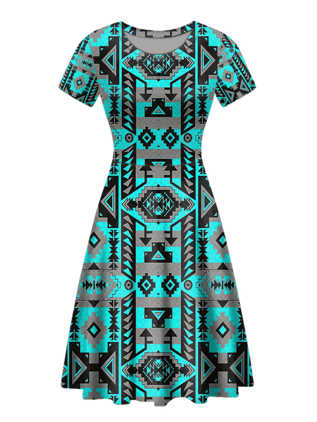 GB-NAT00626 Native Tribes Pattern Round Neck Dress – Powwow Store