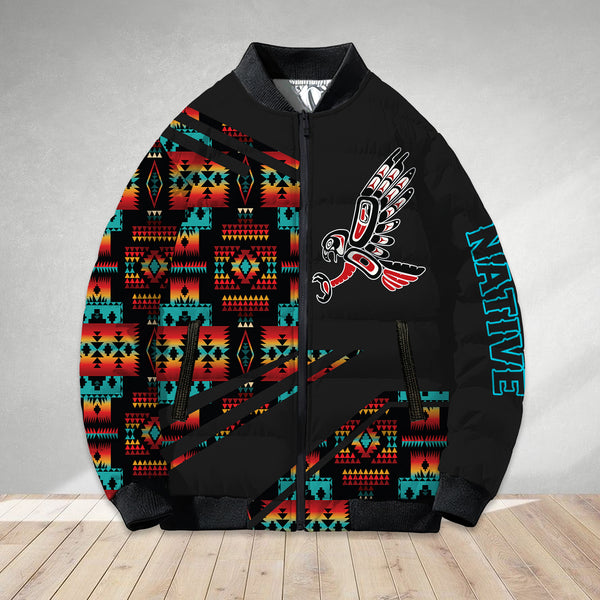 BB250214M09 Thunderbird Native American Bomber Puffer Jacket – Powwow Store
