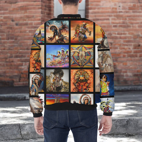 DS250526M01v2 Powwow Native American Bomber Jacket With Sleeve Pocket ...