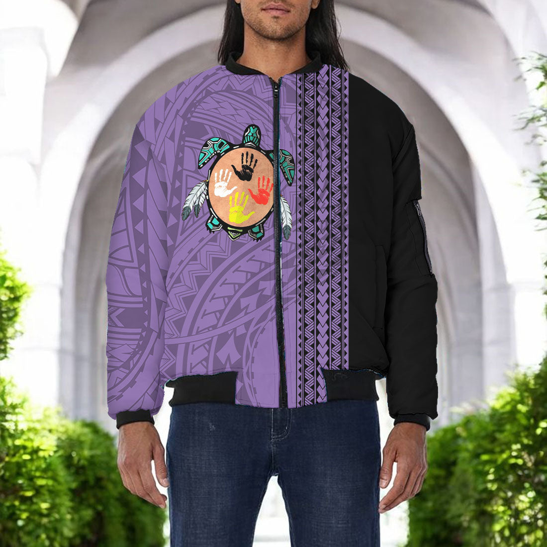 DS250813M03v5 Turtle Native American Bomber Jacket With Sleeve Pocket ...