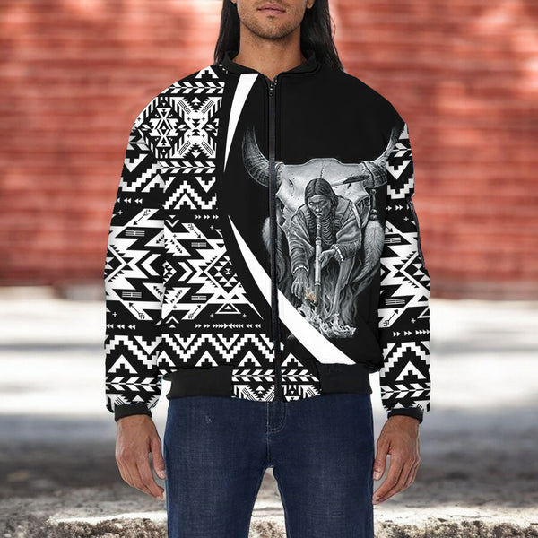 GB-HW000291 Native American Bomber Jacket With Sleeve Pocket – Powwow Store
