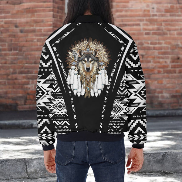 GB-HW000298v3 Wolf Native American Bomber Jacket With Sleeve Pocket ...