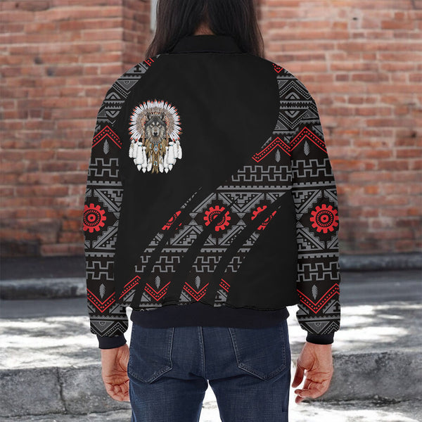 GB-HW000829 Wolf Native American Bomber Jacket With Sleeve Pocket ...