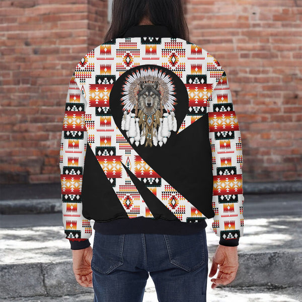 GB-HW000853v2 Wolf Chief Native American Bomber Jacket With Sleeve Poc ...