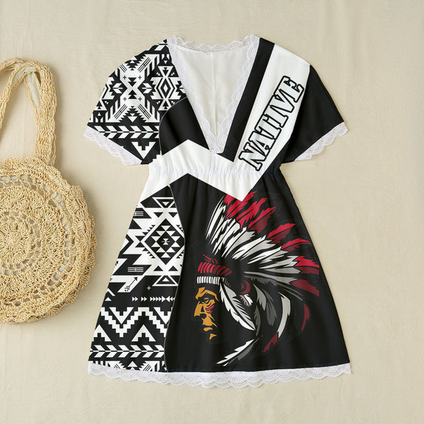 GB-HW0011238 Native American Women Lace Edge Sleepwear With Bat Sleeve ...