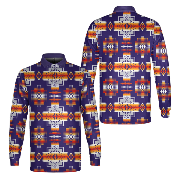 GB-NAT00046-01 Blue Tribes Native American Long Sleeve Polo Shirt ...