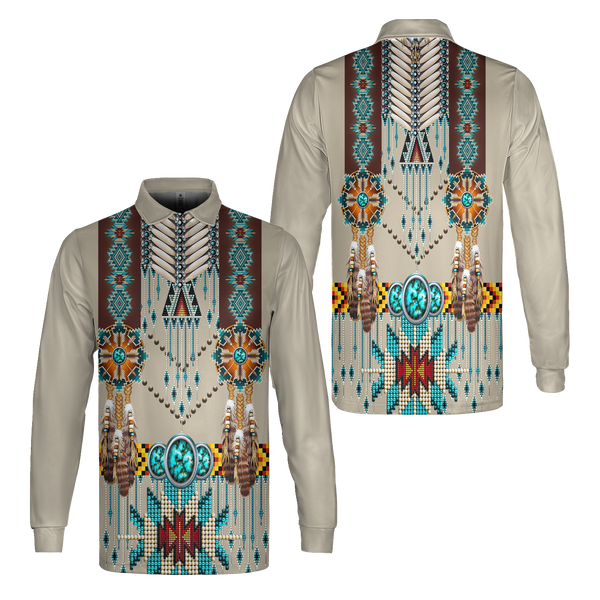 GB-NAT00069 Tribe Design Pattern Native American Long Sleeve Polo Shir ...