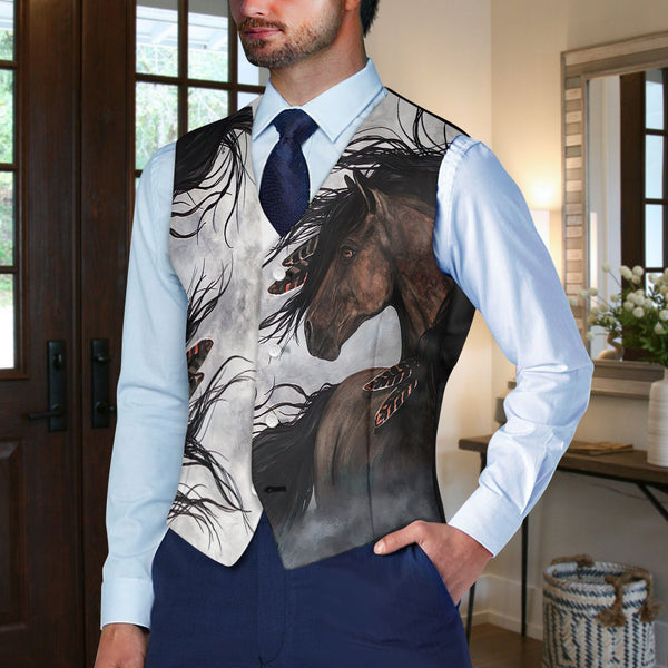 GB-NAT00143 Horse Native American Suit Vest Jacket Print One Side Fron ...