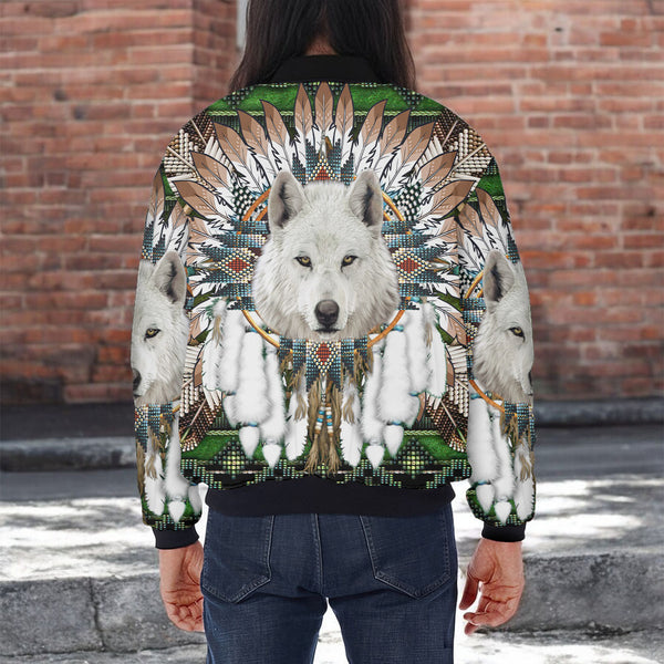 GB-NAT00639 Wolf Native American Bomber Jacket With Sleeve Pocket ...
