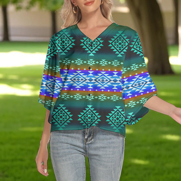 GB-NAT00680-02 Native American Women V-Neck Batwing Sleeve Button Top ...
