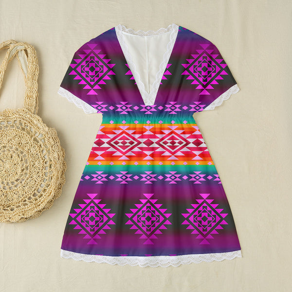 GB-NAT00680 Native American Women Lace Edge Sleepwear With Bat Sleeve ...