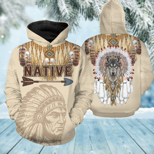 HD250919M13 Chief Wolf Native American 3D Hoodie – Powwow Store