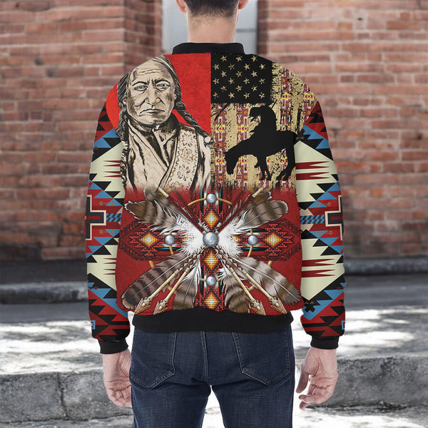 HD251030M15 Chief Native American Bomber Jacket With Sleeve Pocket ...
