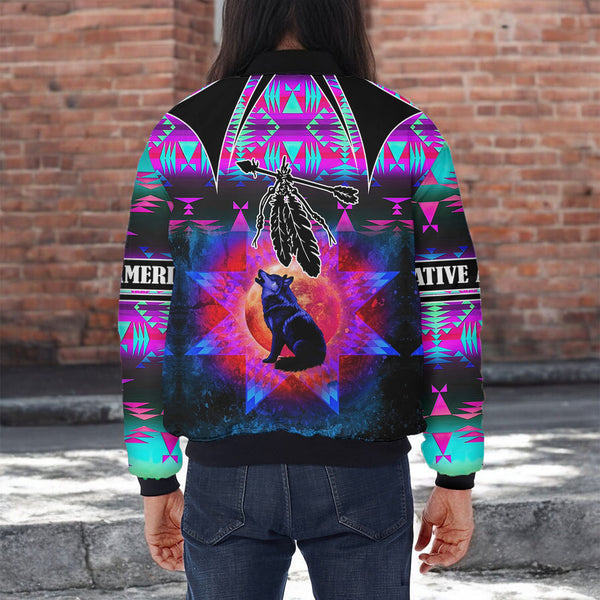 HD251114M08 Wolf Native American Bomber Jacket With Sleeve Pocket ...