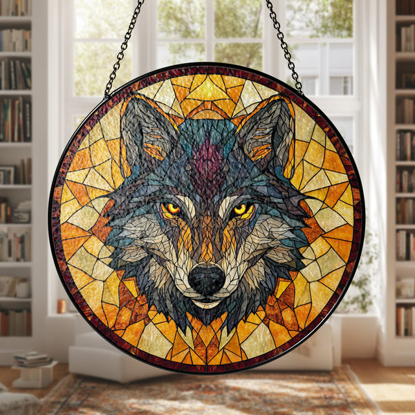 SC250402M07 Wolf Native American Stained Glass Suncatcher – Powwow Store