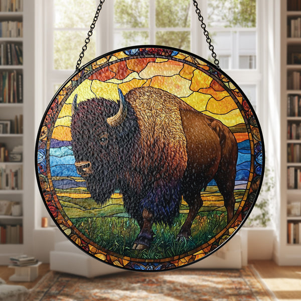 SC250402M10 Bison Native American Stained Glass Suncatcher – Powwow Store