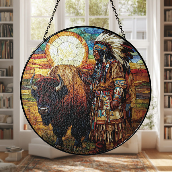 SC250402M22 Native American Stained Glass Suncatcher – Powwow Store