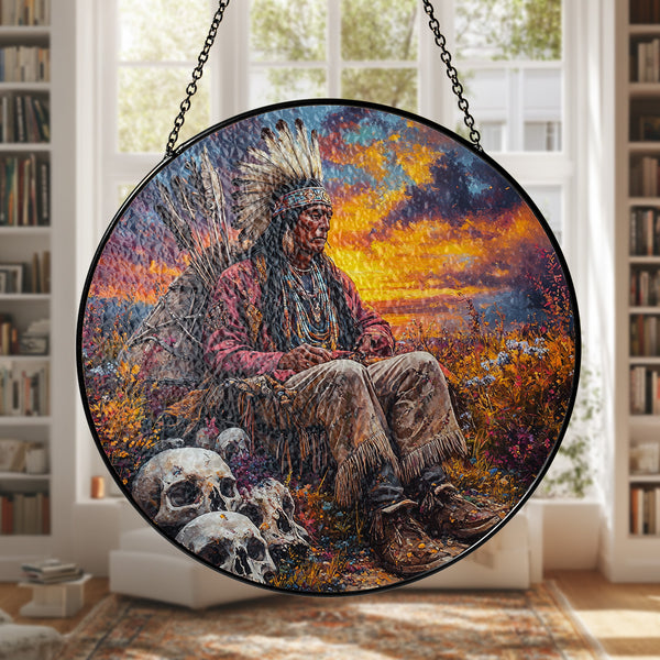 SC250402M23 Chief Native American Stained Glass Suncatcher – Powwow Store