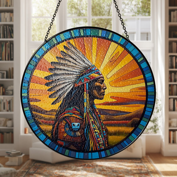 SC250402M26 Native American Stained Glass Suncatcher – Powwow Store
