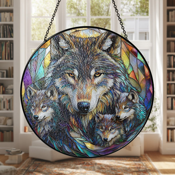 SC250404M04 Wolf Native American Stained Glass Suncatcher – Powwow Store