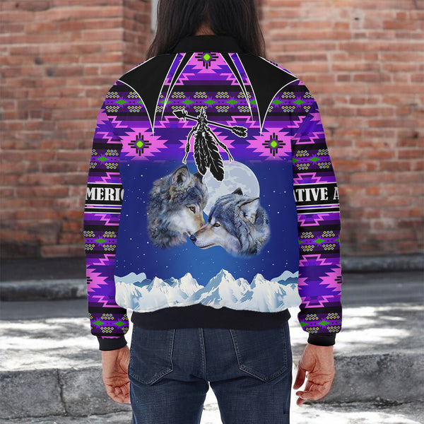 SH251119M13 Wolf Moon Native American Bomber Jacket With Sleeve Pocket ...