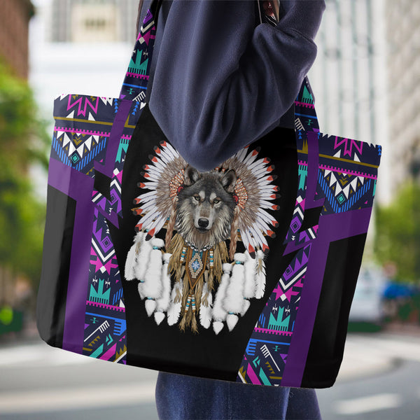 TB250305M03 Chief Wolf Native American All-over Print Large Tote Bag ...