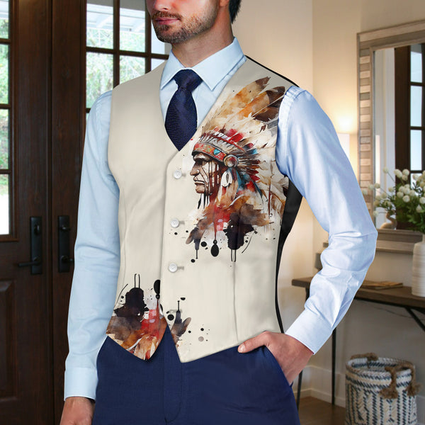 VJ250306M06 Chief Native American Suit Vest Jacket Print One Side Fron ...