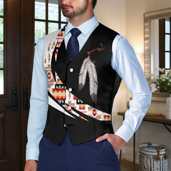 VJ250306M07 Feather Native American Suit Vest Jacket Print One Side Fr ...