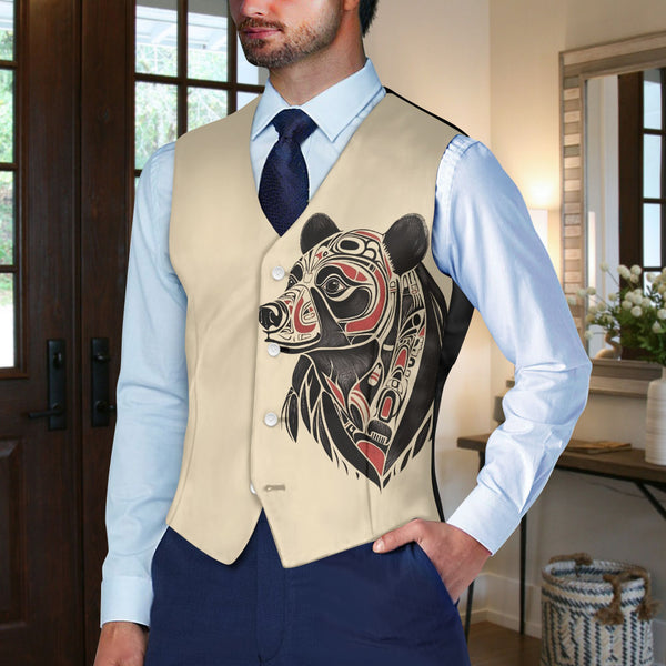 VJ250415M01 Bear Native American Suit Vest Jacket Print One Side Front ...
