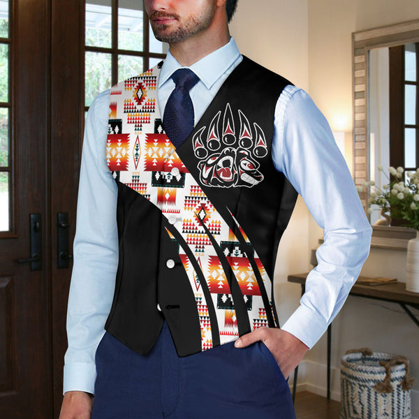 VJ250915M11 Bear Native American Suit Vest Jacket Print One Side Front ...