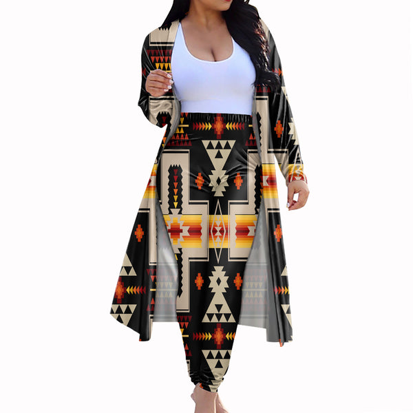 GB-NAT00062-01 Black Tribe Design Native American Cardigan Coat Long P ...