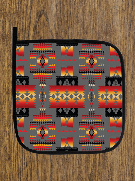GB-NAT00046-11 Gray Tribe Pattern Native American Oven Mitts And Potho ...