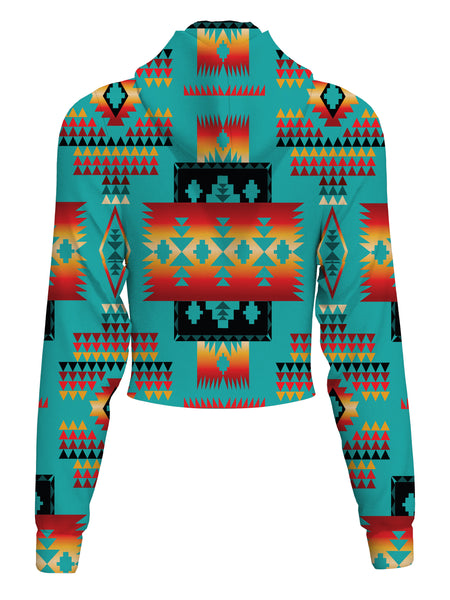 GB-NAT00046-01 Blue Native Tribes Pattern Native American Crop Hoodie ...