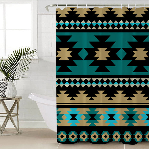GB-NAT00509 Green Ethnic Aztec Pattern Shower Curtain – Powwow Store