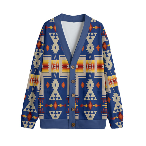 GB-NAT00062-04 Pattern Native American 3D V-neck Hacci Fleece Cardigan ...