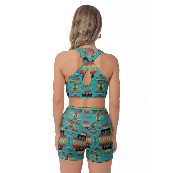 GB-NAT00046-01 Blue Native Tribes Pattern Women's Sports Bra Suit ...