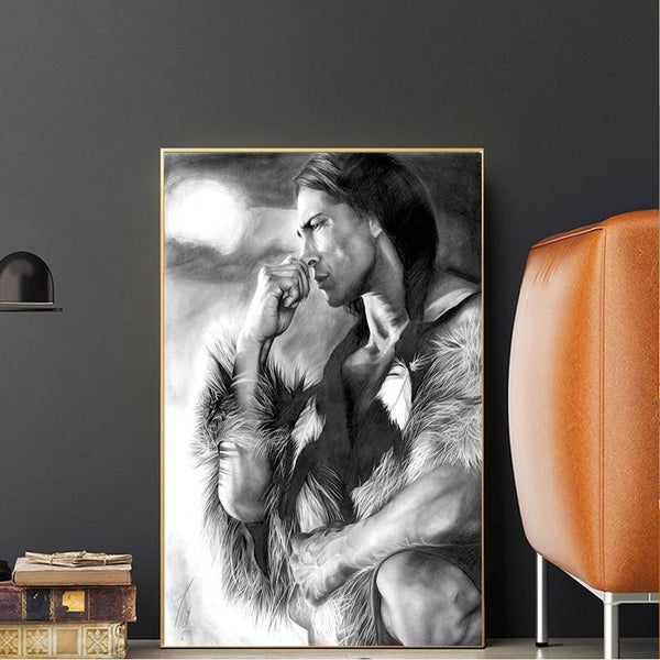 Black and White Native Man Figure Canvas QT2016 – Powwow Store