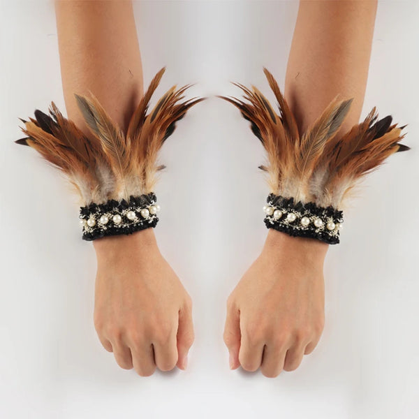 Natural Rooster Feather Cuffs Women Detachable Wrist Cuffs Arm Warmer ...