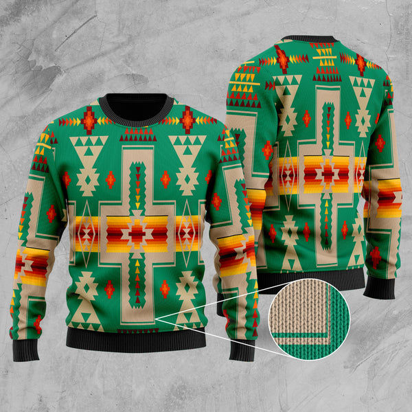 GB-NAT00062-08 Light Green Tribe Design Native American Sweater ...